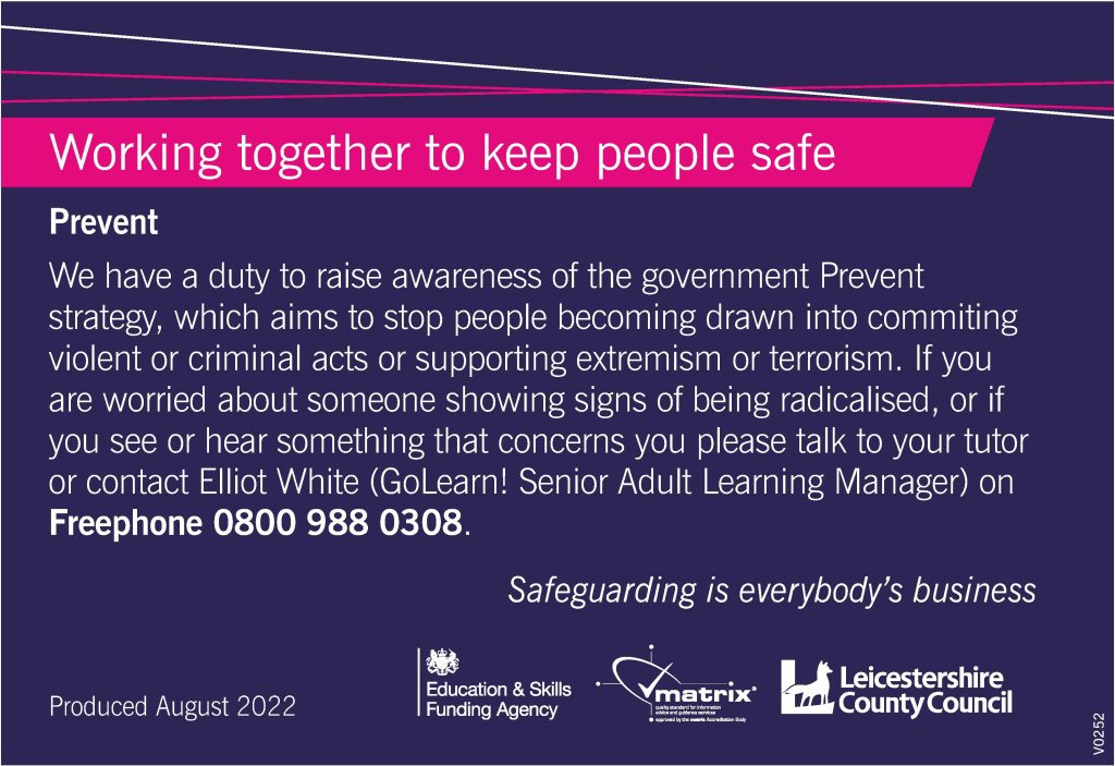 Safeguarding & Prevent | GoLearn! Leicestershire Adult Learning Service