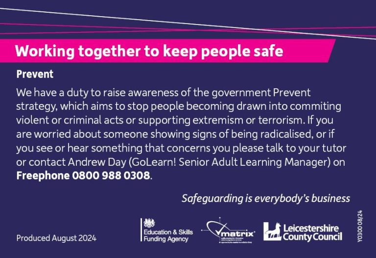 Safeguarding & Prevent | GoLearn! Leicestershire Adult Learning Service